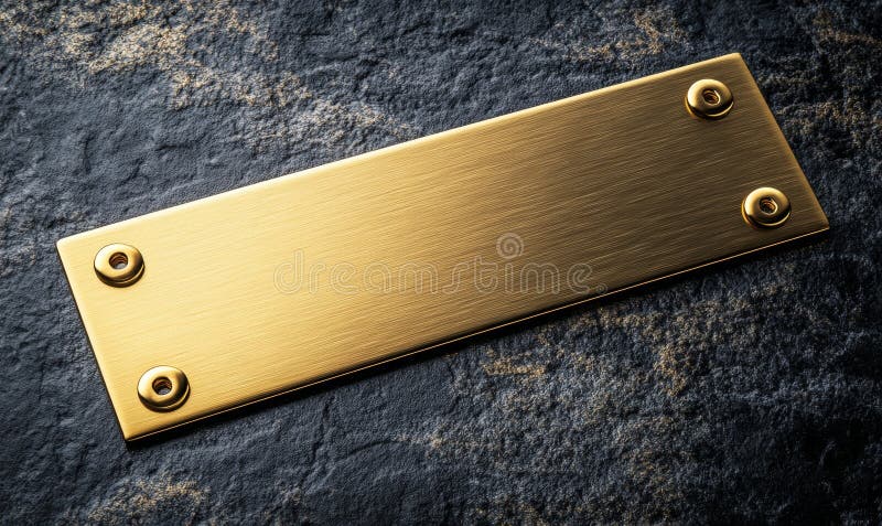 Empty Gold or Brass Nameplate Mockup with a Brushed Rectangular Design ...