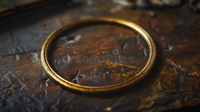 Empty Gold Circular Frame on Rustic Surface. Close Up Ring Round Gold ...