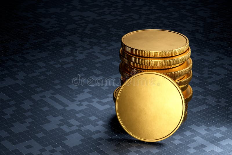 Empty Gold Coins on Digital Background. 3d Render Stock Illustration ...