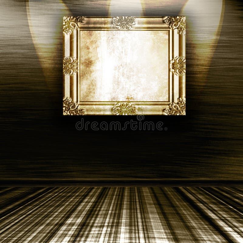 Vintage Wall Background With Empty Gold Frame Stock Illustration ...