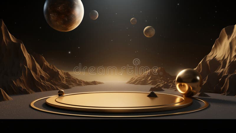 Generative AI Illustration an Empty Gold Luxury Product Display Podium ...