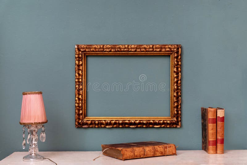 Empty Gold Rectangular Vintage Frame on a Wall Stock Image - Image of ...