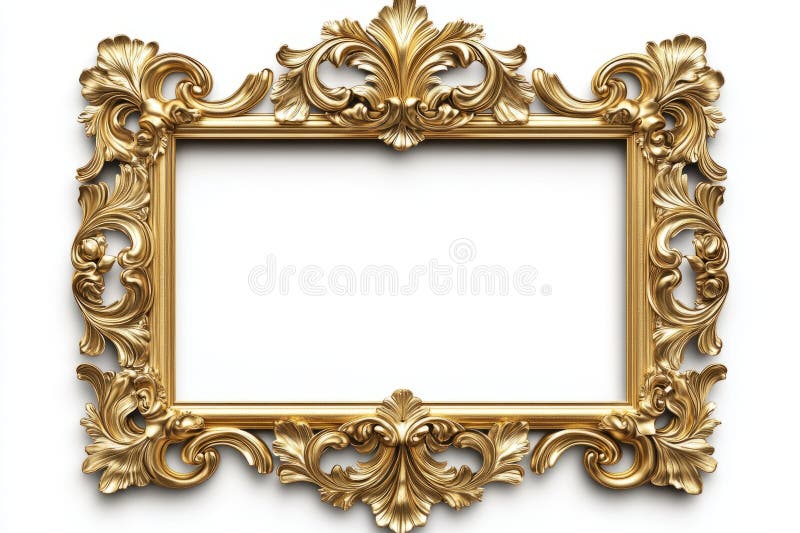 Empty Golden Baroque Frame Hanging on a White Wall, Creating a ...