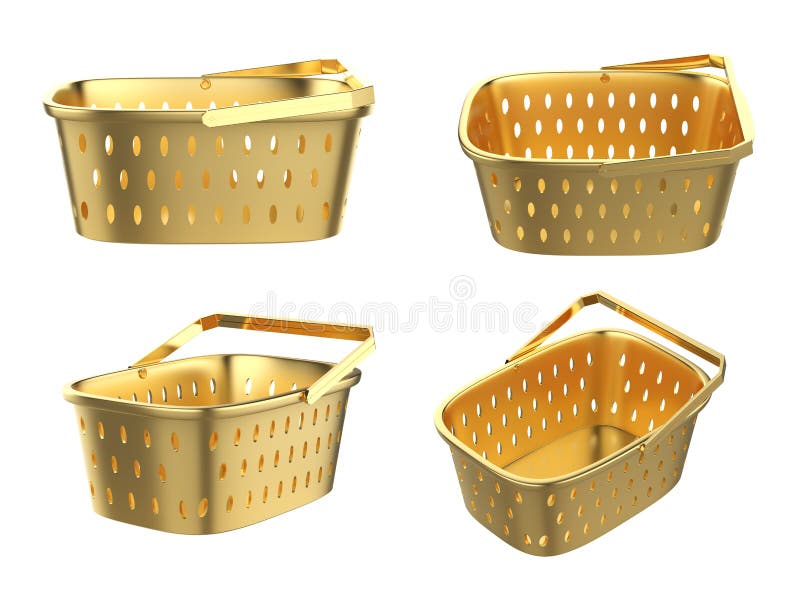 Empty Golden Basket Isolated on White Background Stock Illustration ...