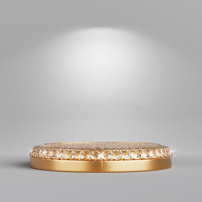 Empty Golden Diamond Display Stage for Product Presentation. 3d ...