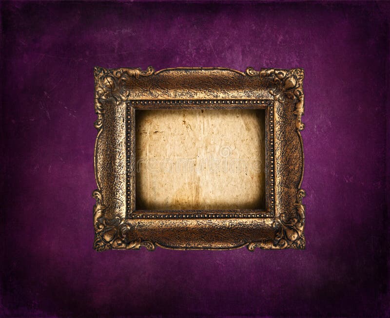 Empty Golden Frame on Purple Grunge Wall Stock Image - Image of formal ...