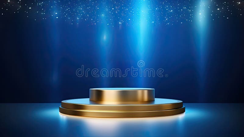 Empty Golden Product Podium, Blue Background Stock Image - Image of ...