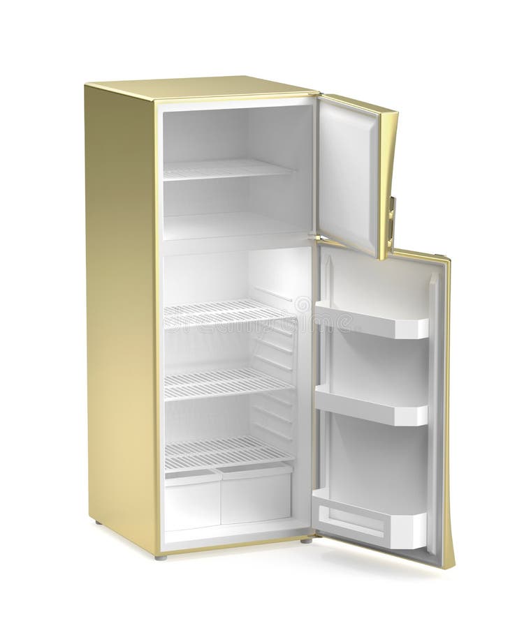 Empty golden refrigerator stock image. Illustration of fridge - 244807125
