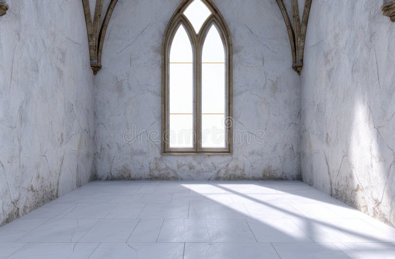 Empty Gothic Cathedral Interior with Arched Windows Stock Illustration ...