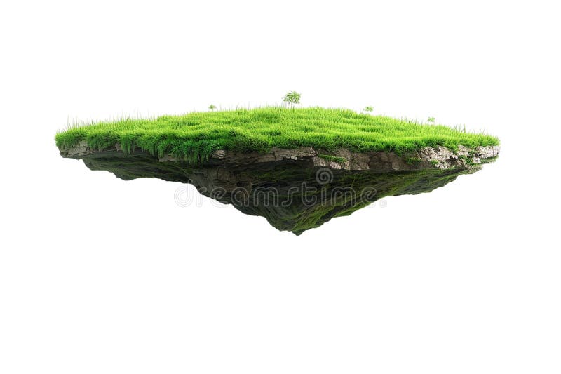 Empty Grass Field with Floating Land Sky and Clouds Stock Illustration ...