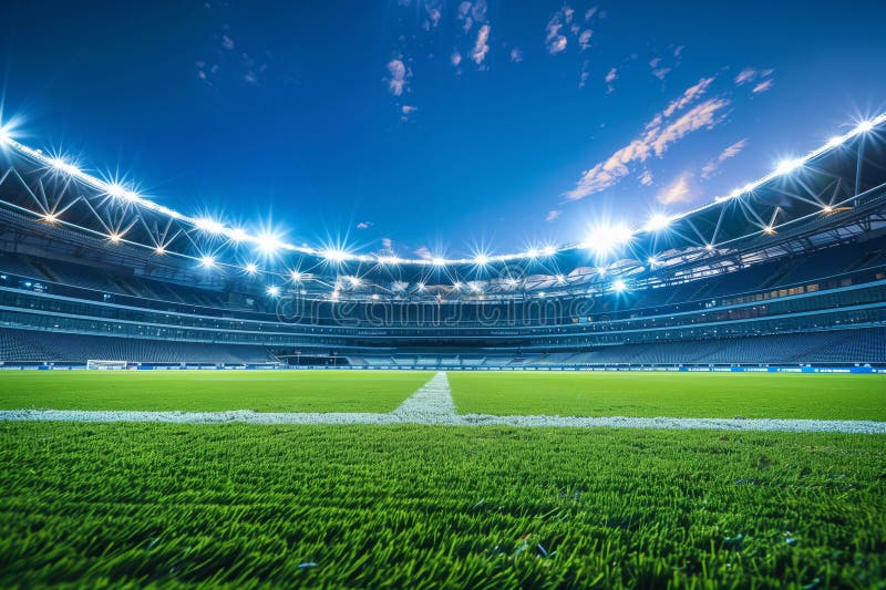 Empty Grass Field and Illuminated Outdoor Soccer Stadium - AI Generated ...
