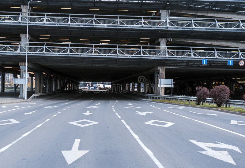 Empty Asphalt Road Under Big Modern Car Parking Building. Stock Image ...