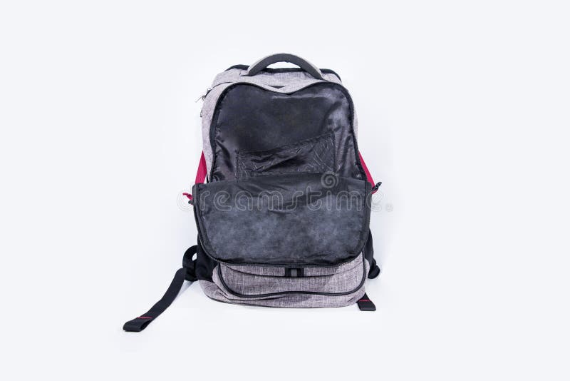Empty Gray Backpack Isolated on White Background Stock Image - Image of ...
