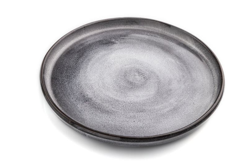 Empty Gray Ceramic Plate Isolated on White Background. Side View, Close ...