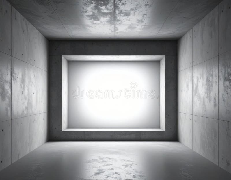 Empty Gray Concrete Room with Bright Rectangular Frame Stock ...