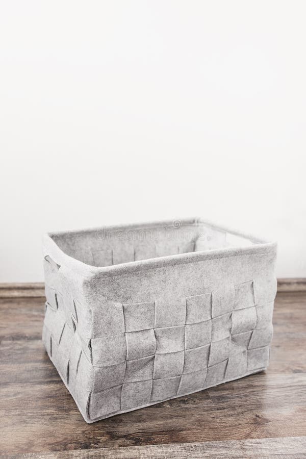 Empty Gray Felt Storage Basket. Square Pattern, Copy Space Stock Photo ...