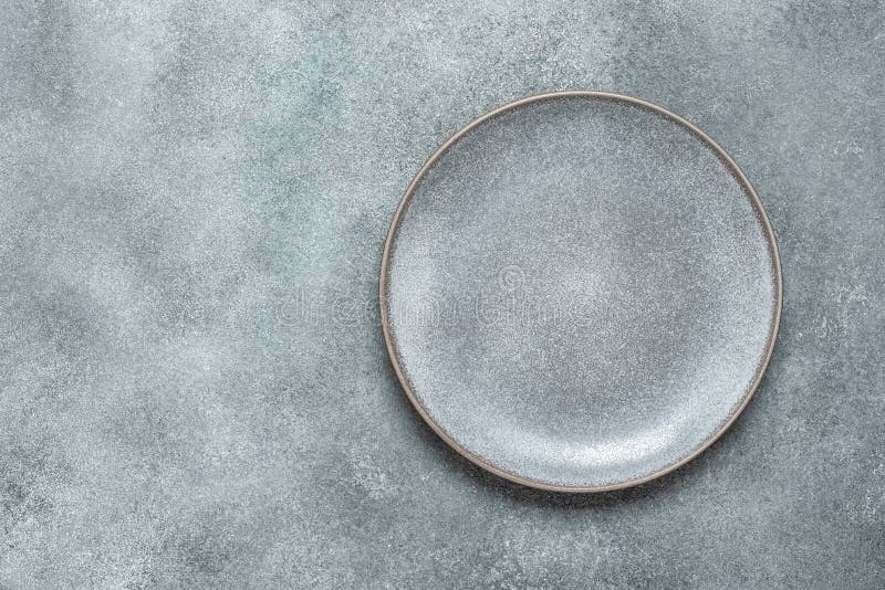 Empty Gray Plate on Gray Rustic Concrete Background. Top View, Flat Lay ...