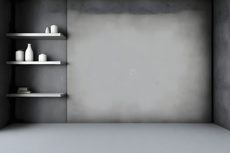 Empty Gray Wall Room with Concrete Backdrop for Interior Design. Stock ...
