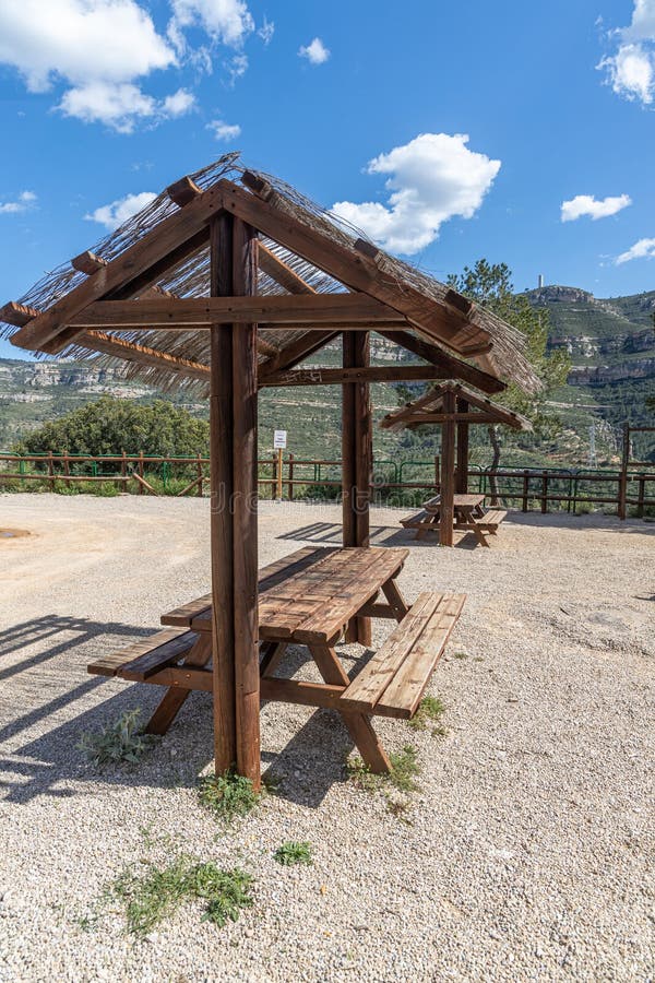 Empty Gray Wooden Table on the Green Plants Background with a Pergola ...