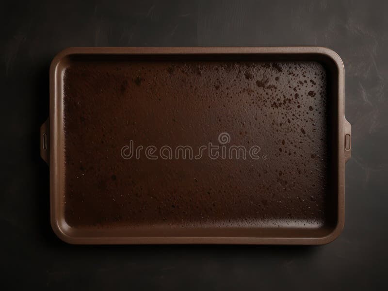 Empty Greased Baking Sheet on a Dark Kitchen Countertop, Top View Stock ...