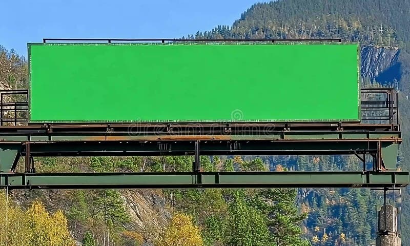 Empty Green Billboard on a Metal Highway Structure Overlooking a ...