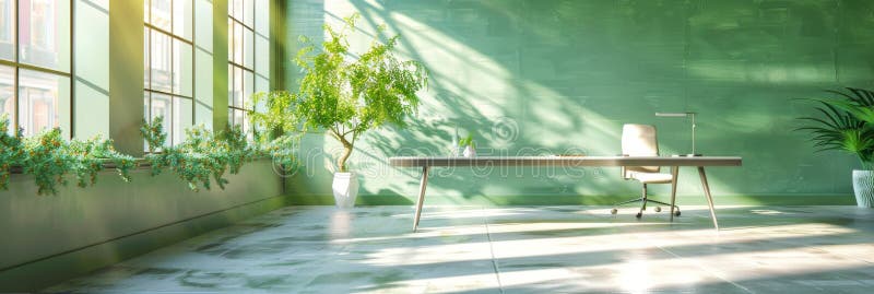 Empty Green Coworking, Modern Eco Office Interior, Corporate Workspace ...