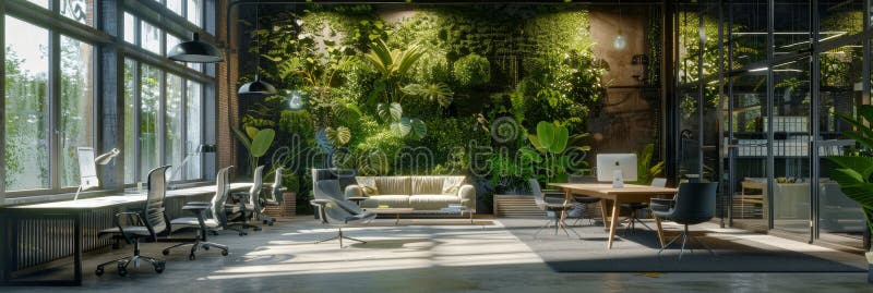 Empty Green Coworking, Modern Eco Office Interior, Corporate Workspace ...