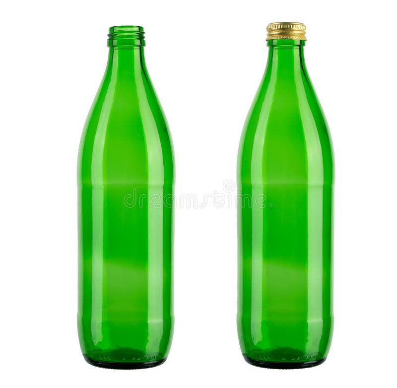 Empty Green Glass Bottle without Cap. Isolated on White Background ...