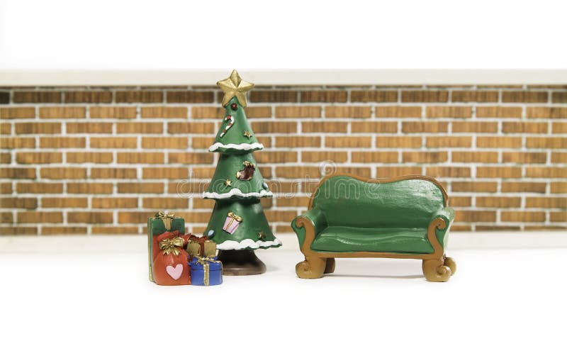 Empty Green Long Bench Near Christmas Tree and Gifts Stock Photo ...