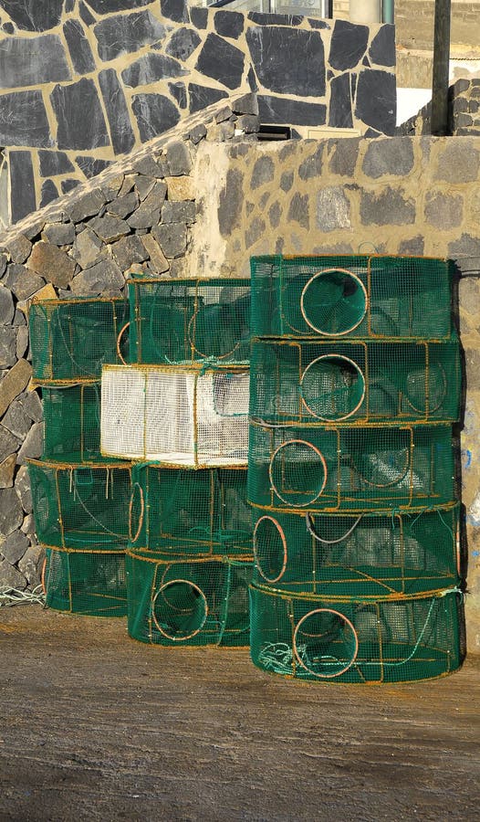 Empty Green Net Fish Traps stock image. Image of tackle - 243646291