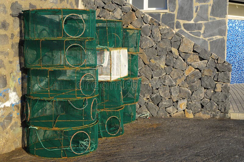 Empty Green Net Fish Traps stock photo. Image of baskets - 34922026