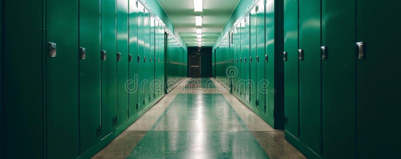 Empty Green School Lockers in a Hallway Stock Photo - Image of ...