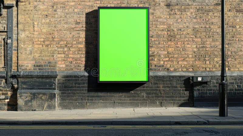 Empty Green Screen Billboard on Brick Wall in Daytime Setting Stock ...