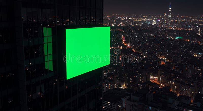 Empty Green Screen Billboard on Skyscraper at Night Stock Illustration ...
