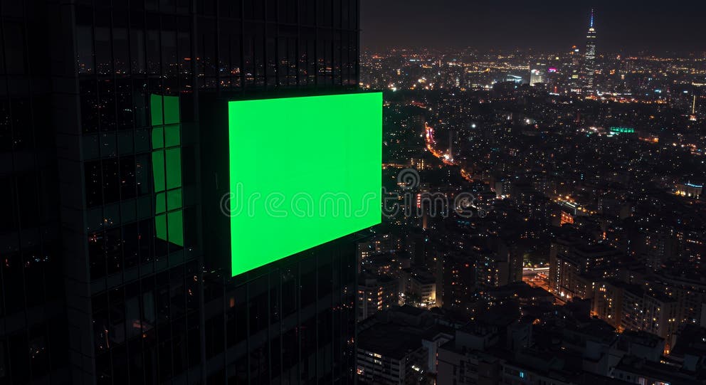 Empty Green Screen Billboard on Skyscraper at Night Stock Illustration ...