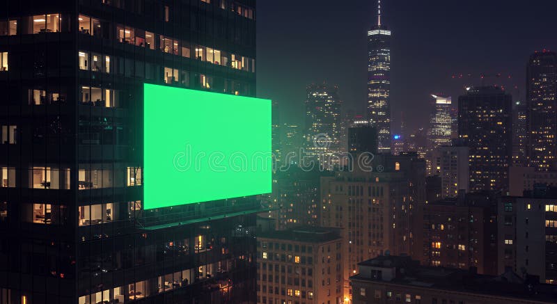 Empty Green Screen Billboard on Skyscraper at Night Stock Illustration ...