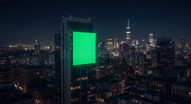Empty Green Screen Billboard on Skyscraper at Night Stock Illustration ...