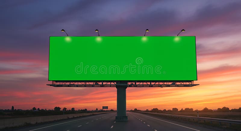 Empty Green Screen Billboard at Sunset Over Highway Stock Illustration ...