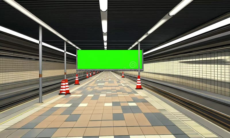Empty Green Screen Billboard in an Underground Train Station Stock ...