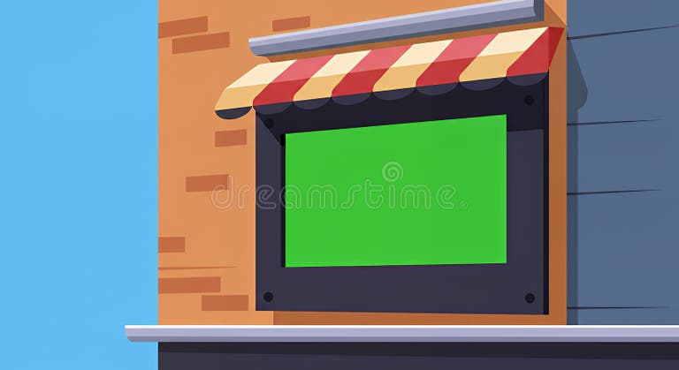 Empty Green Screen Display on a City Shop Facade Stock Illustration ...