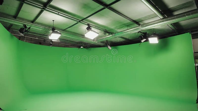 Empty Green Screen Studio with Lighting Equipment Ready for Filming ...