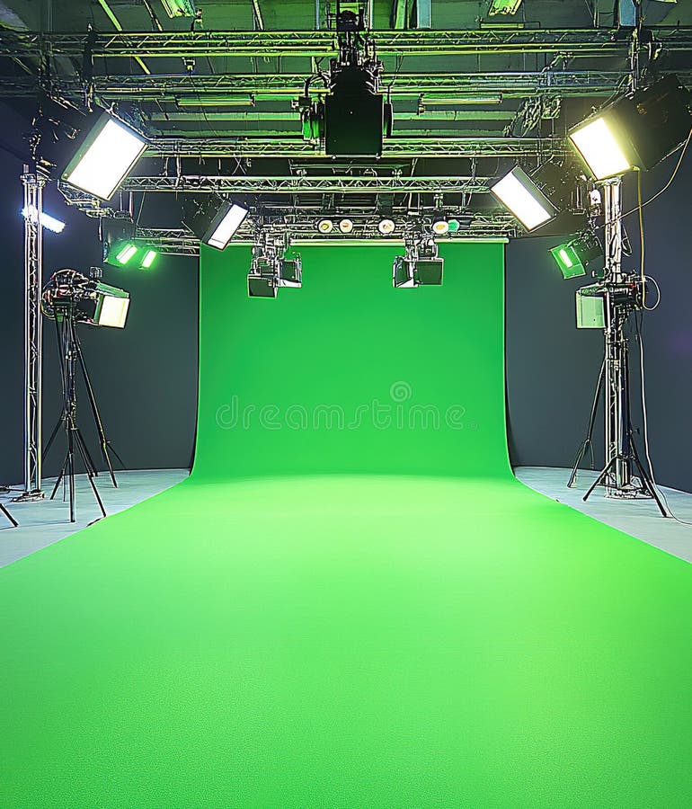 Professional Green Screen Studio with Lighting Stock Illustration ...