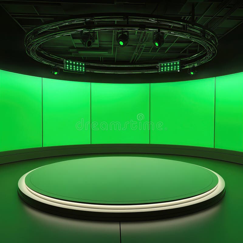 Empty Green Screen Studio Round Stage with Lighting Stock Illustration ...