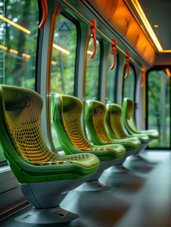 Empty Green Seats in a Modern Public Transportation Bus. Stock Photo ...