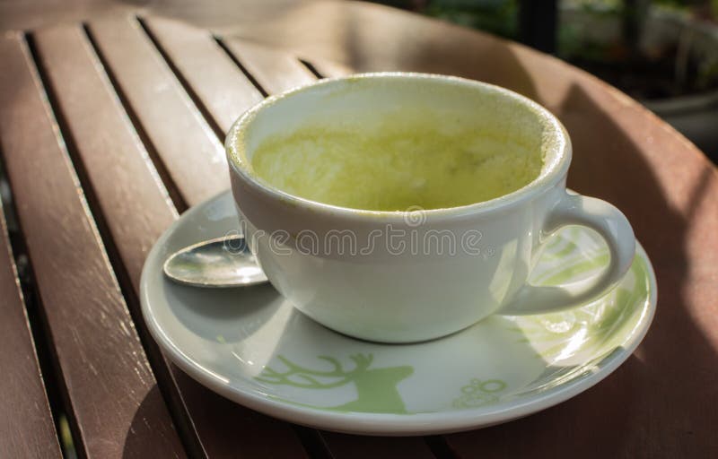 Empty Green Tea Cup after Drink on Wood Table Stock Image - Image of ...
