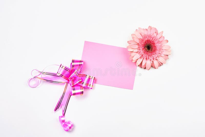 An Empty Greeting Card Decorated with Ribbon and Flower Stock Image ...