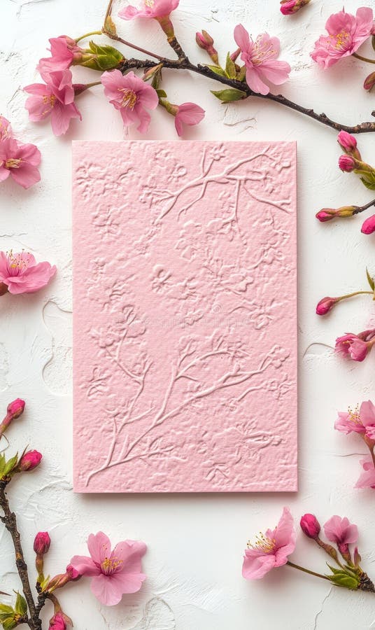 Empty Greeting Card on Rustic Background with Pink Flowers Stock ...