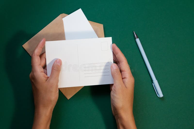 Empty Greeting Postcard Against Green Background Stock Image - Image of ...