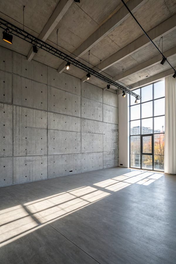 Empty Grey Concrete Loft Studio Room Interior Stock Illustration ...
