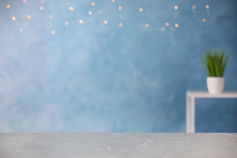 Empty Grey Marble Table on Light Blue Background Stock Photo - Image of ...